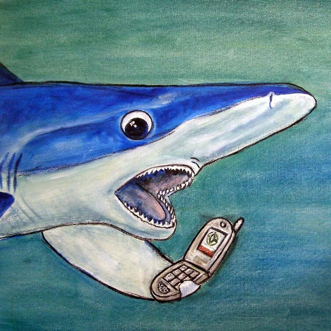 Maco Shark Talking on a Cell Phone Animal Art Tile Coaster - Etsy
