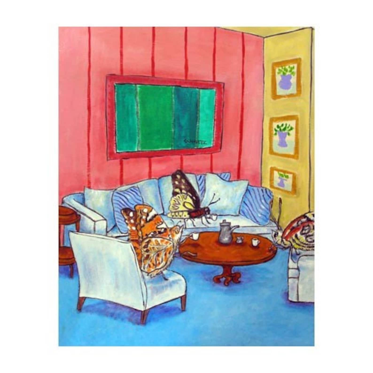 Butterfly Tea Party Insect Art Print 13x19 Mattre or Glossy - Etsy