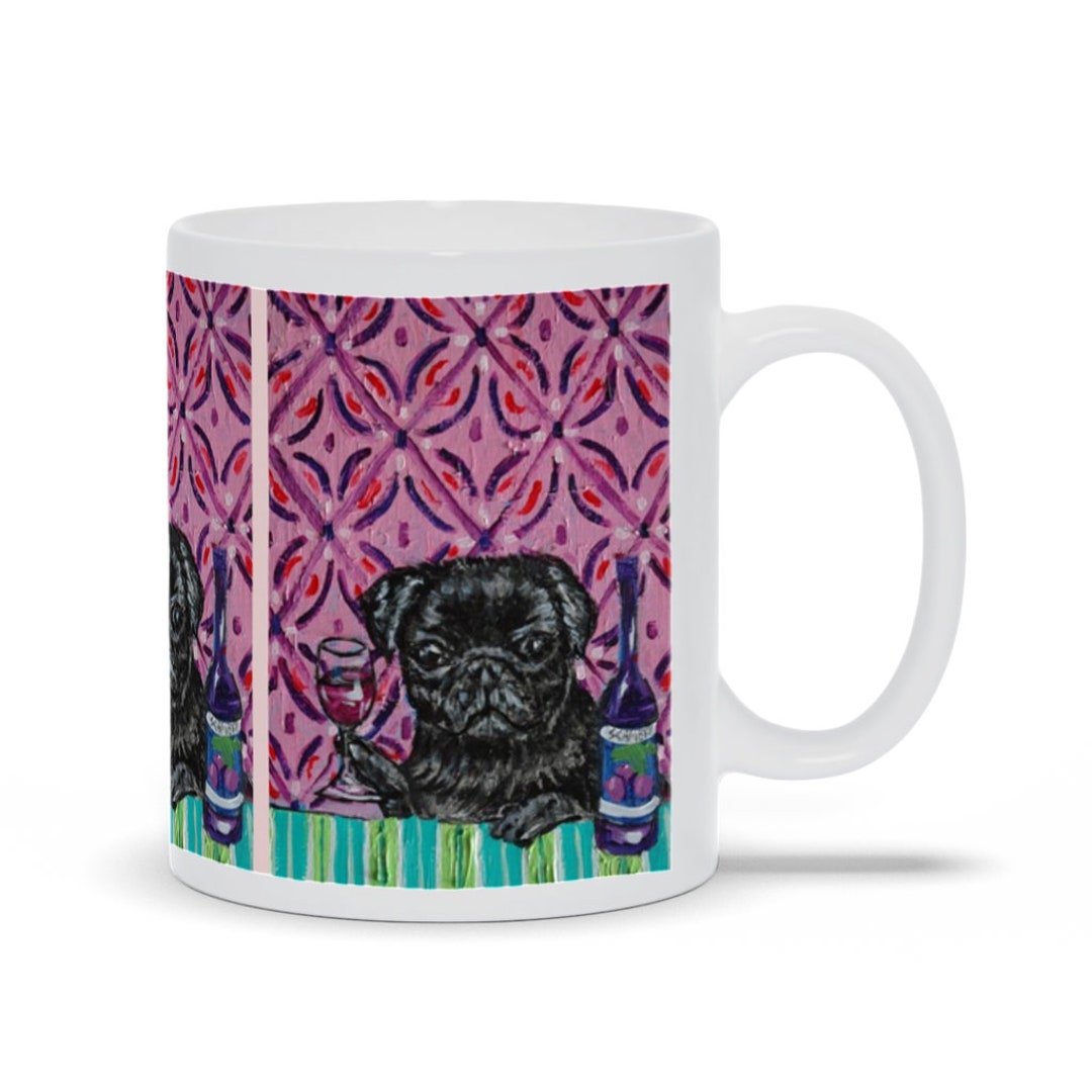 Black Pug Mug - Funny Dog Mugs - Pet Portrait on Mug - Wine Decor - Dog ...