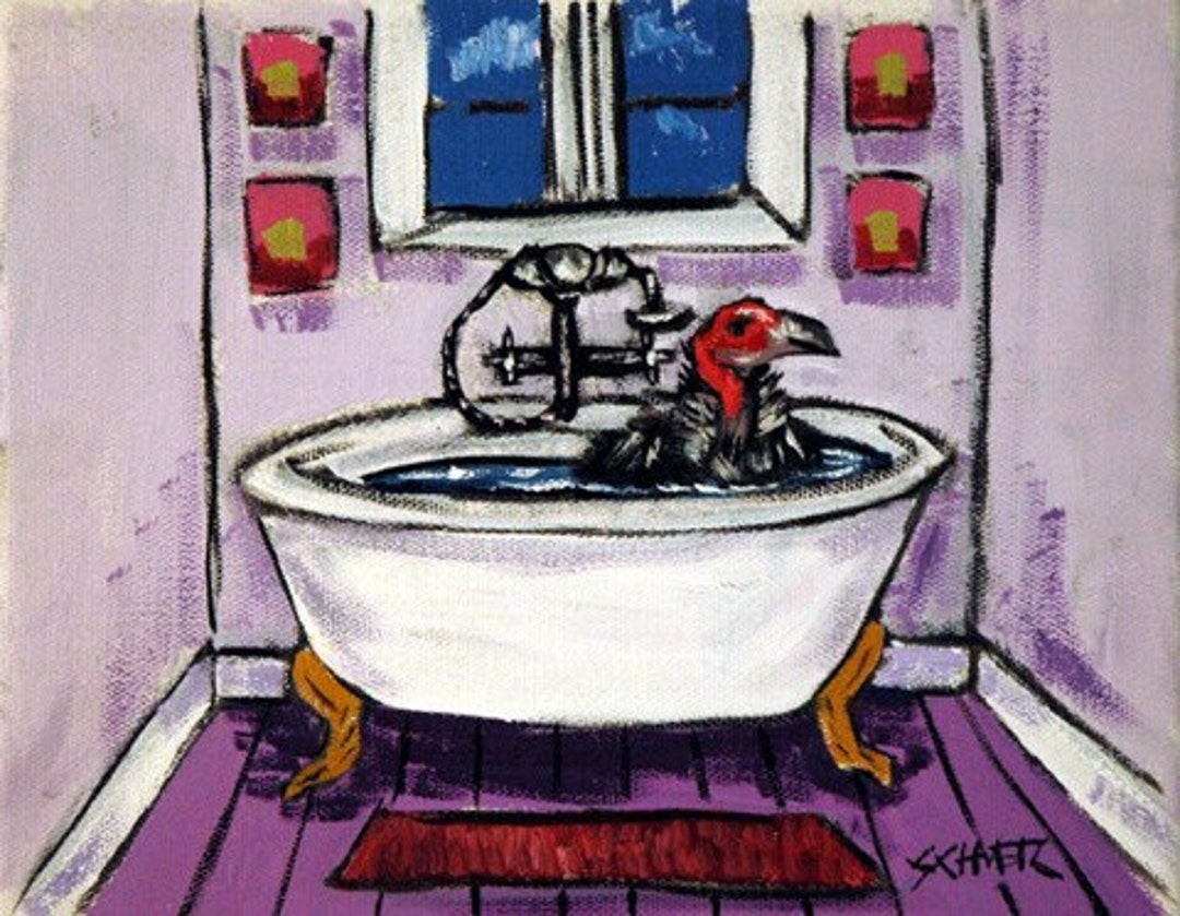 Turkey Vulture Taking a Bath Animal Art Print Stretched Canvas or Paper ...