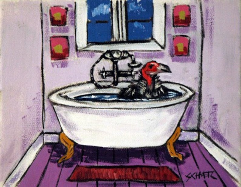 Turkey Vulture Taking a Bath Animal Art Print Stretched Canvas - Etsy