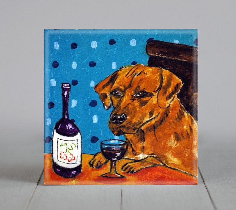 Rhodesian Ridgeback at the Wine Bar Dog Art Coaster Tile Gift - Etsy