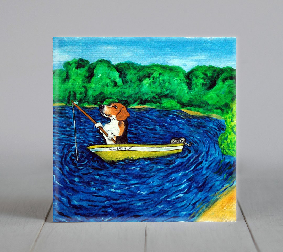 Beagle - Fishing - Dog Art - Coaster Tile - Animal Decor - Home Gifts ...