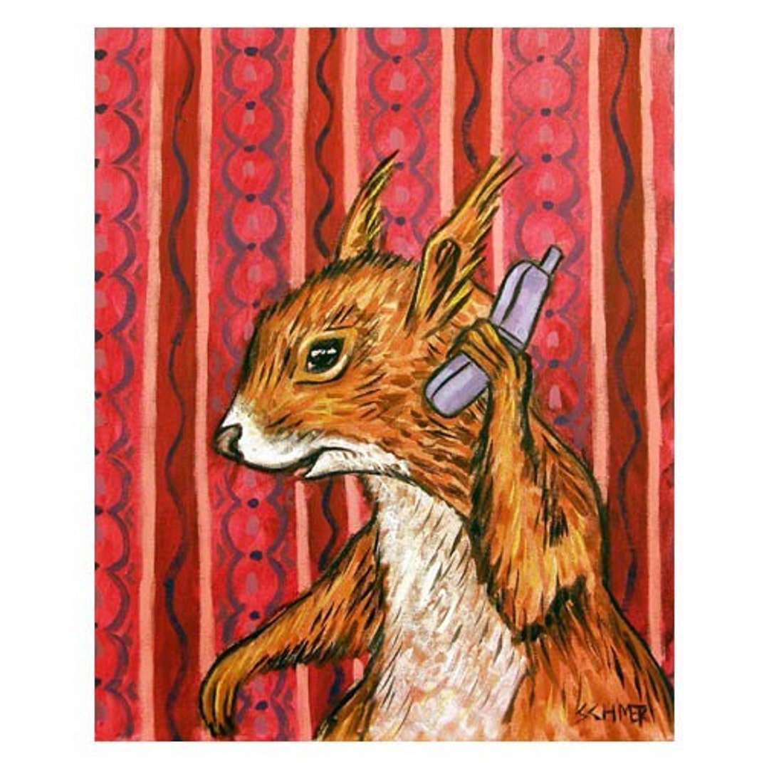 Red Squirrel Talking to Friend on a Cell Phone Art Print - Etsy