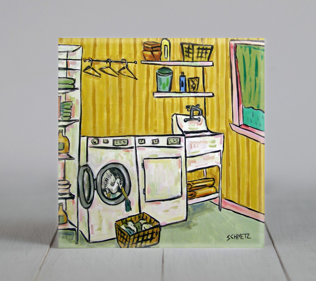 Egret Coaster Tile Laundry Decor Bird Art Tile Coaster - Etsy