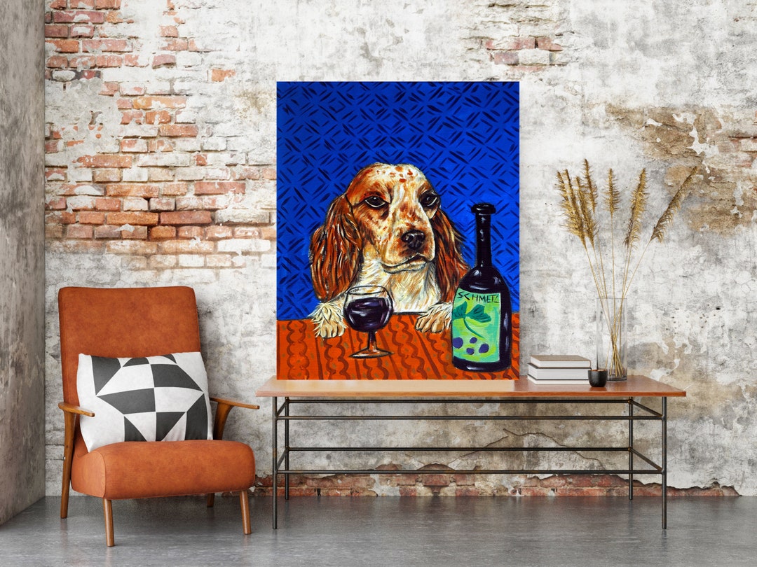 Cocker Spaniel at the Wine Bar - Stretched Canvas or Matte Paper Print ...