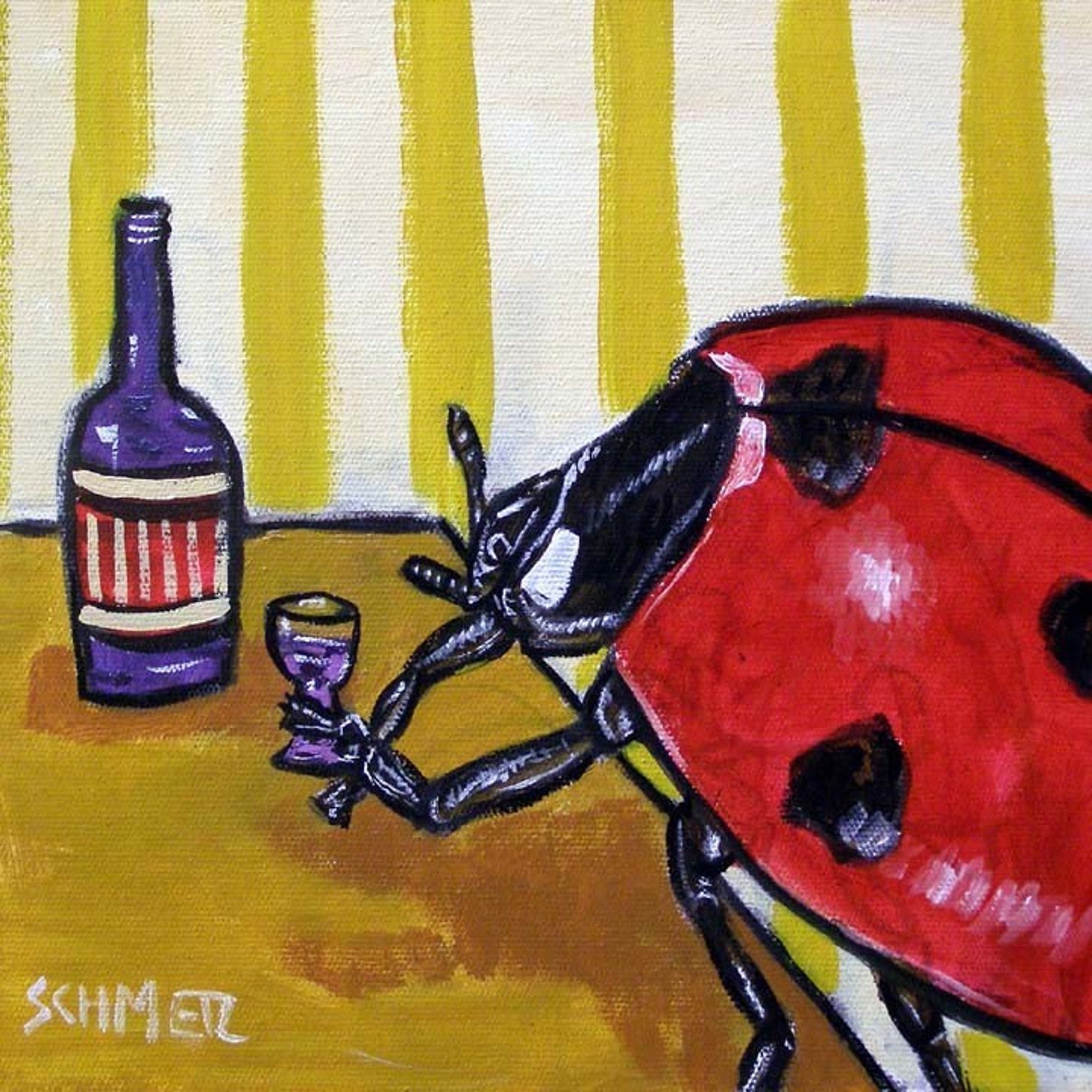 Ladybug at the Wine Bar Insect Art Tile Coaster - Home Decor - Etsy