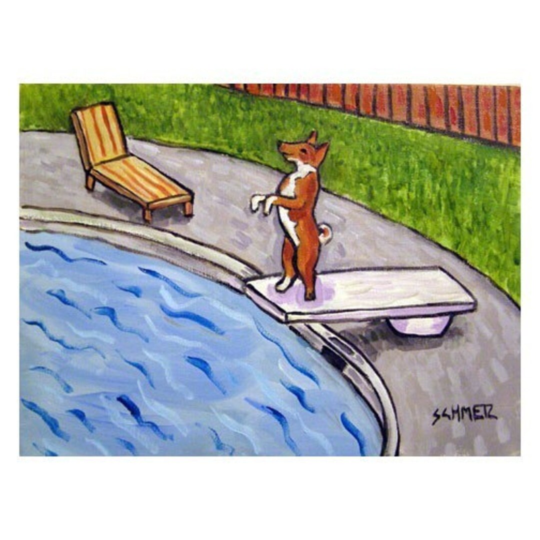 Basenji Art Basenji at the Pool Dog Art Print 13x19 JSCHMETZ Modern ...