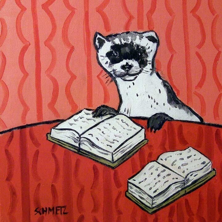 Ferret Reading Animal Art TILE Coaster gift JSCHMETZ modern | Etsy