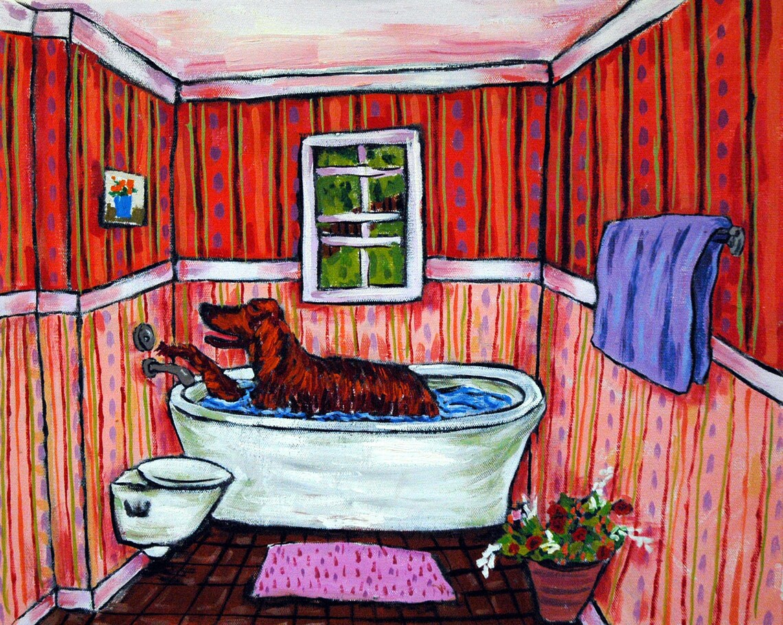 Irish Setter "taking a Bath" Bathroom Canvas Wall Art Decor by Jay ...
