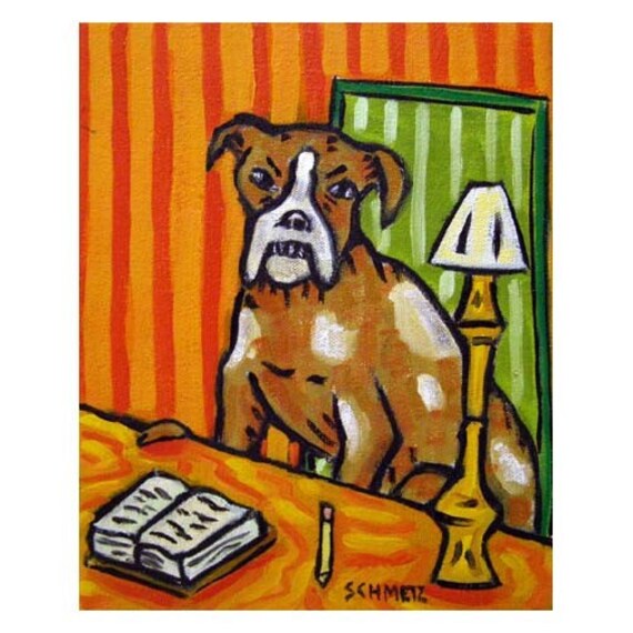 Boxer Reading Dog Art Print 13x19 JSCHMETZ Modern Abstract | Etsy