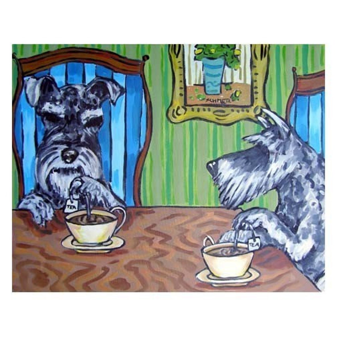 Schnauzer Dog Tea Decor Canvas Walll Art Print - Stretched Canvas or ...