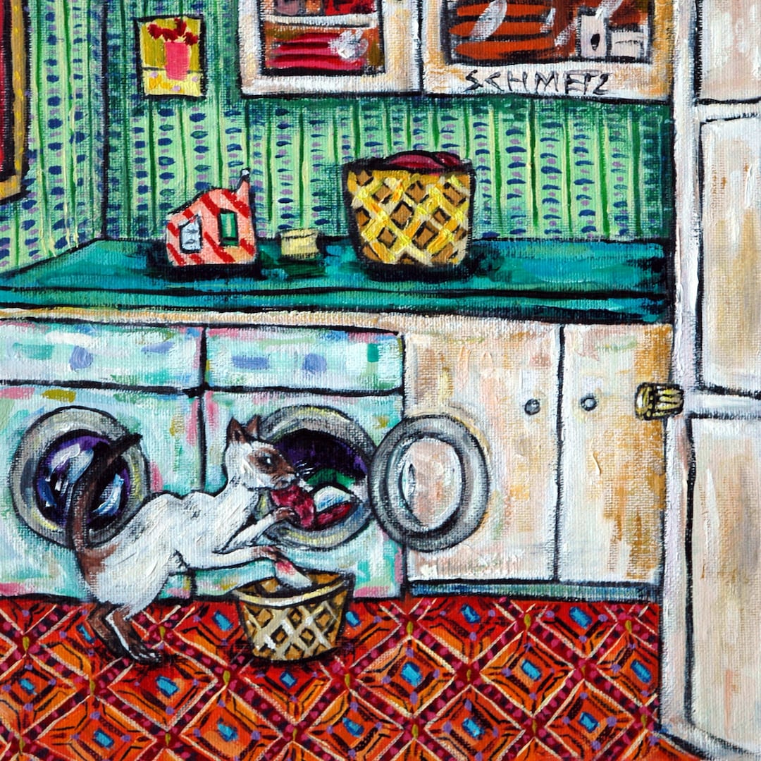 Siamese Cat Doing the Laundry - Animal Art Decor - Tile Coaster - Gift ...