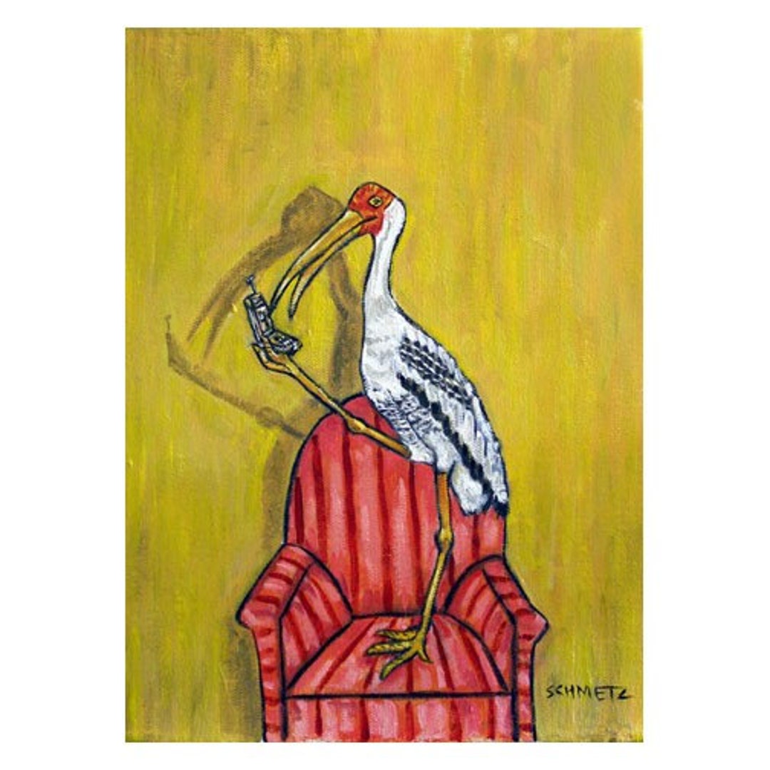 Painted Stork Talking to a Friend on the Phone Abstract Pop Folk Modern ...