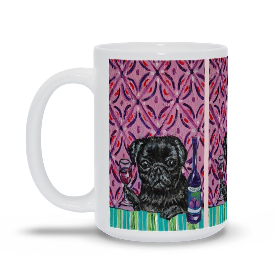 Black Pug Mug - Funny Dog Mugs - Pet Portrait on Mug - Wine Decor - Dog ...