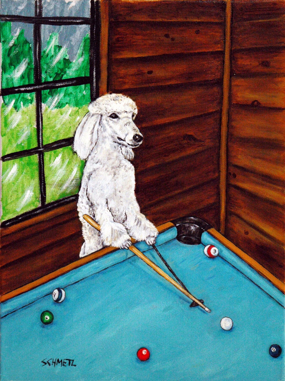 Poodle Playing Pool Dog Art Print JSCHMETZ Modern Abstract Folk Pop Art ...