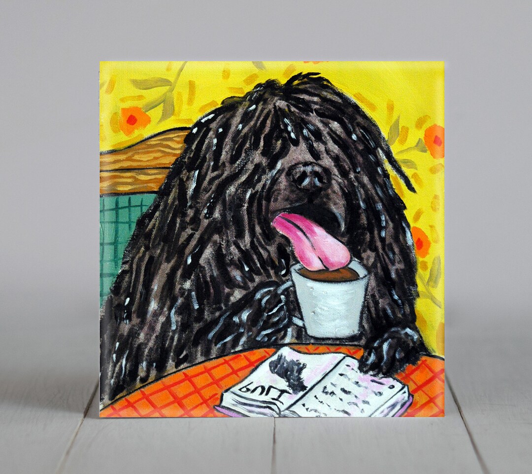 Puli at the Coffee Shop Dog Art Tile Coaster - Multiple Sizes Available ...