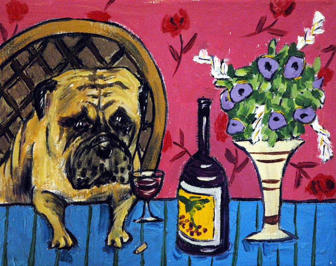 Mastiff at the Wine Bar Dog Art Print Giclee Gift 13x19 JSCHMETZ Modern ...