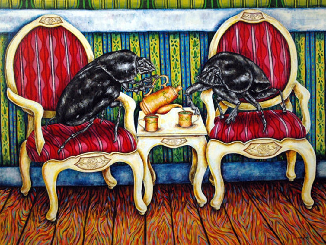 Dung Beetle Tea Time Insect Animal Art Print - Etsy
