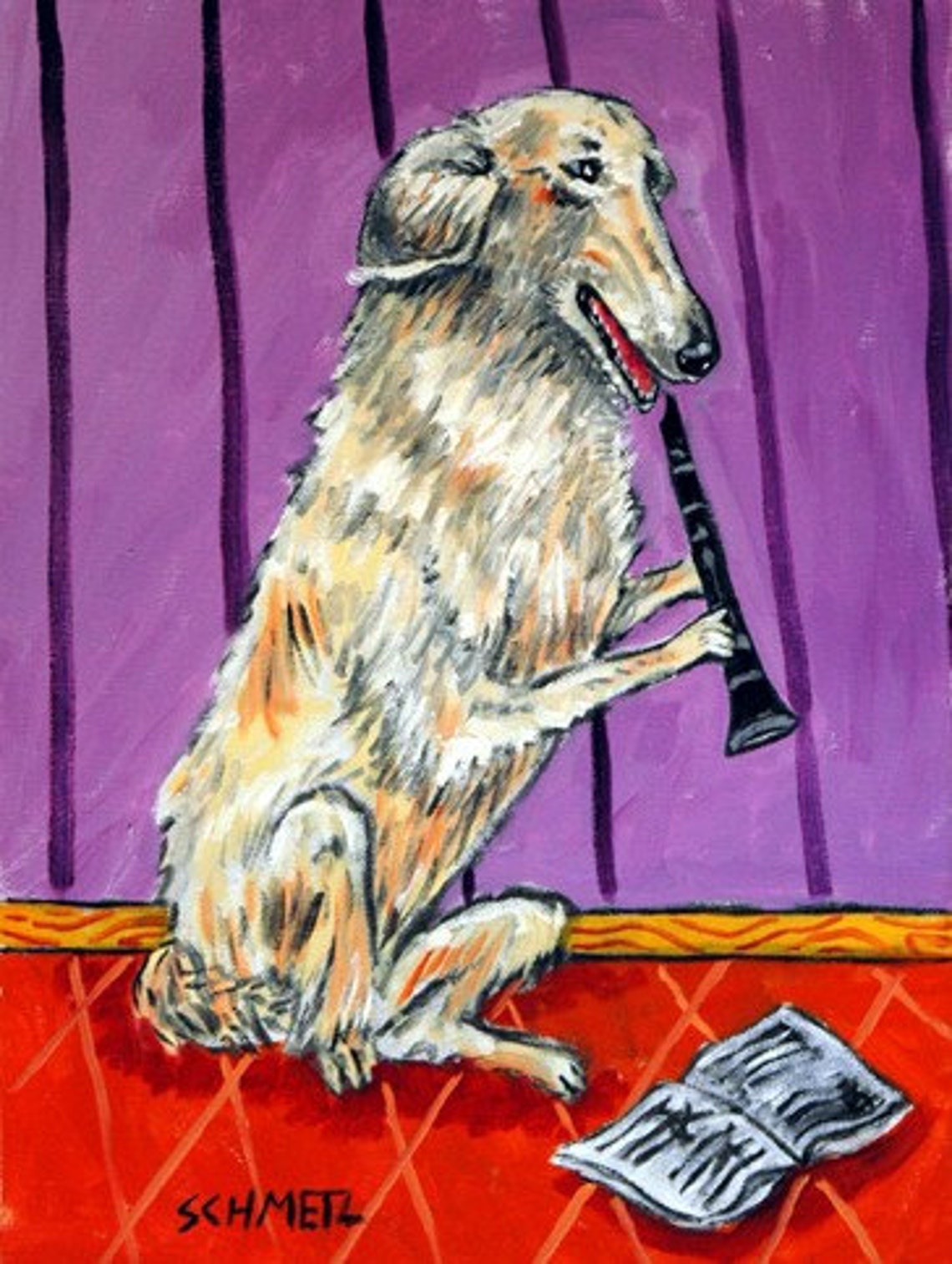 Borzoi Playing the Clarinet Dog Art Print - Etsy