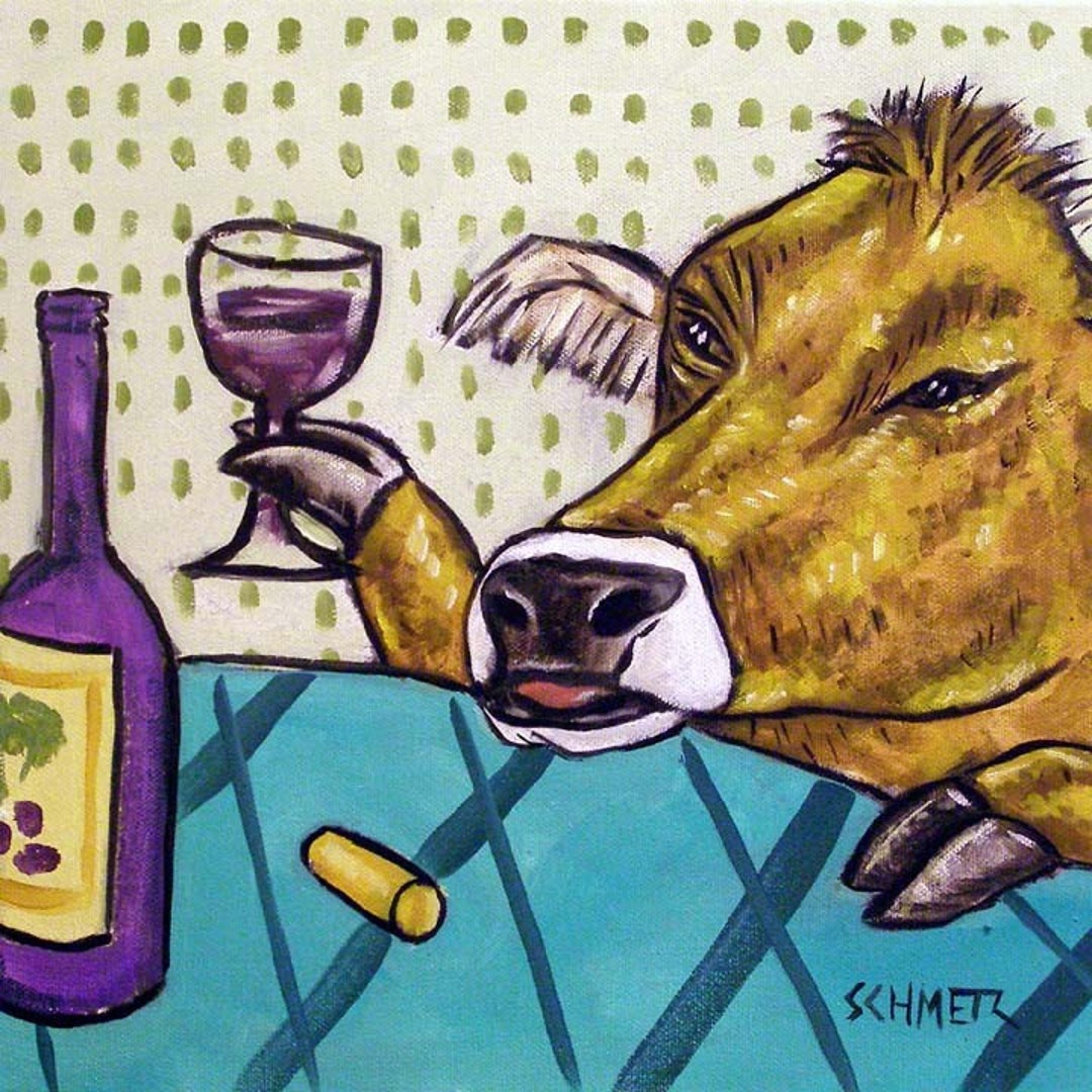 Cow at the Wine Bar Animal Art Tile Coaster Gift Decor - Etsy