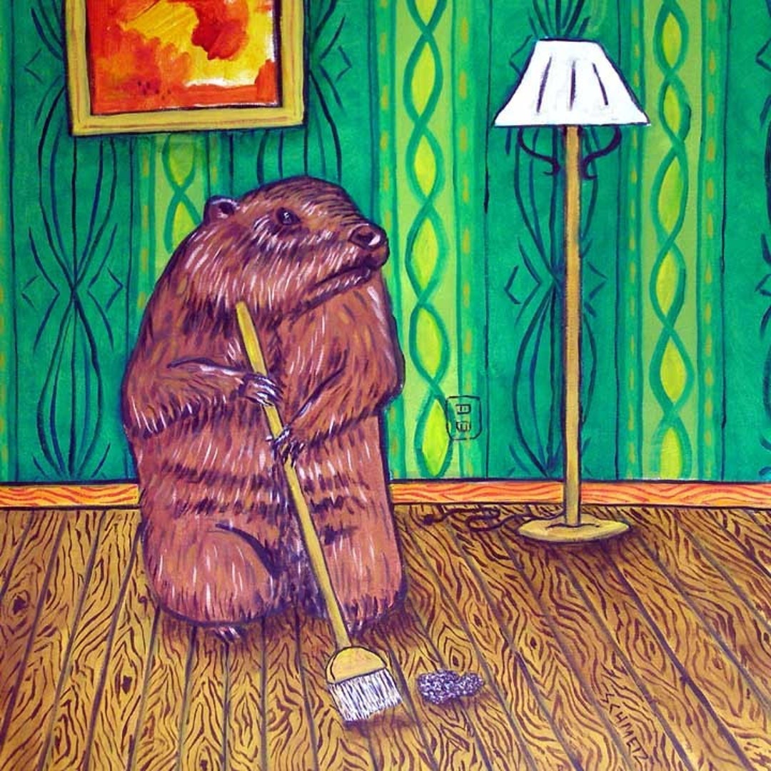 Woodchuck Sweeping - Animal Lover Art - Coaster Tile - Gift - Etsy