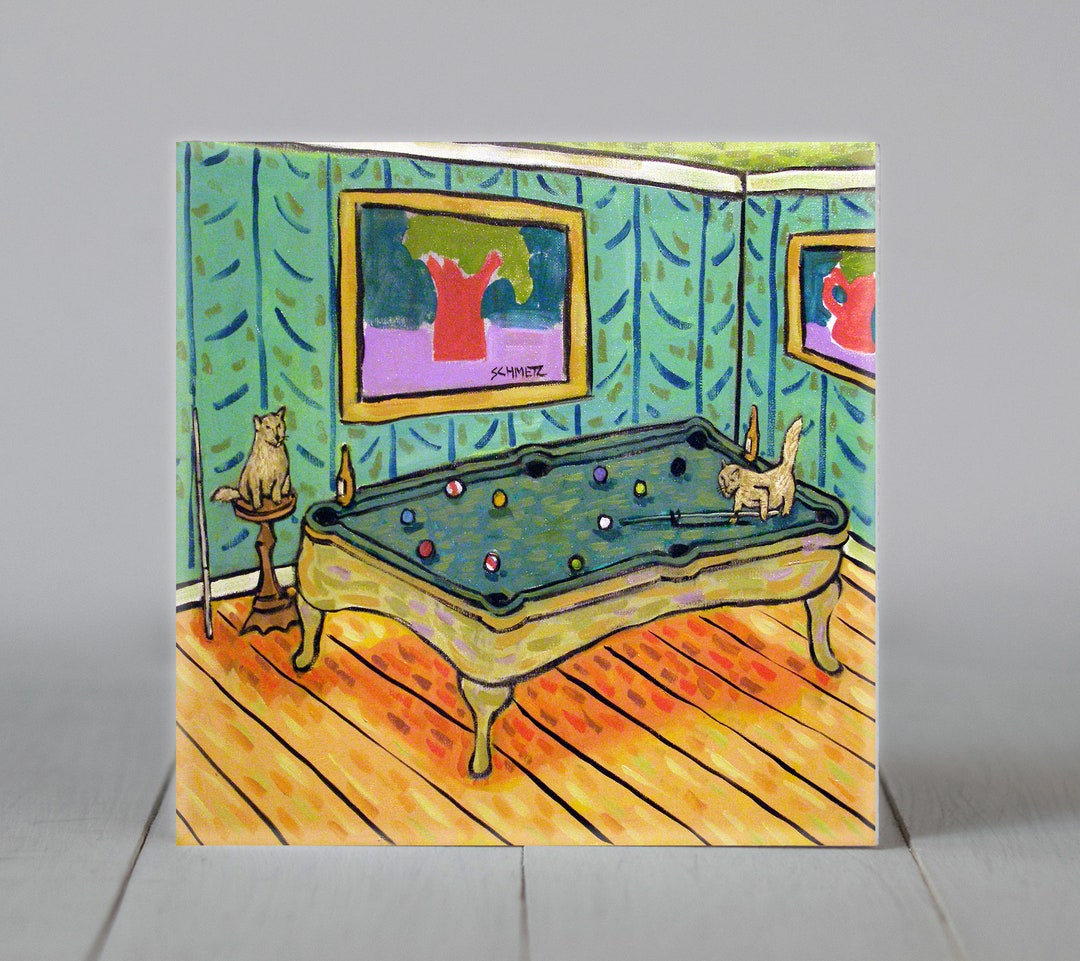 Cat Playing Pool - Art - Tile Coaster - Animal Lover Gift - Home Decor ...