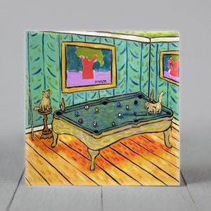 Cat Playing Pool - Art - Tile Coaster - Animal Lover Gift - Home Decor ...