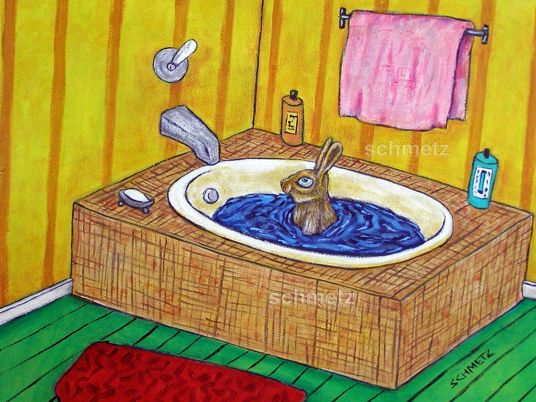 Bunny Rabbit Taking a Bath Bathroom Decor Art Print on Matte or Glossy ...
