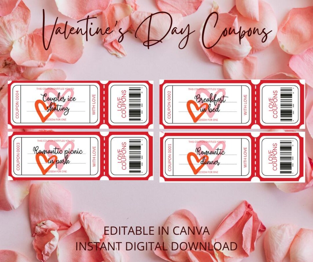 Editable Valentine's Day Love Coupon Book | Romantic Printable Gift for ...