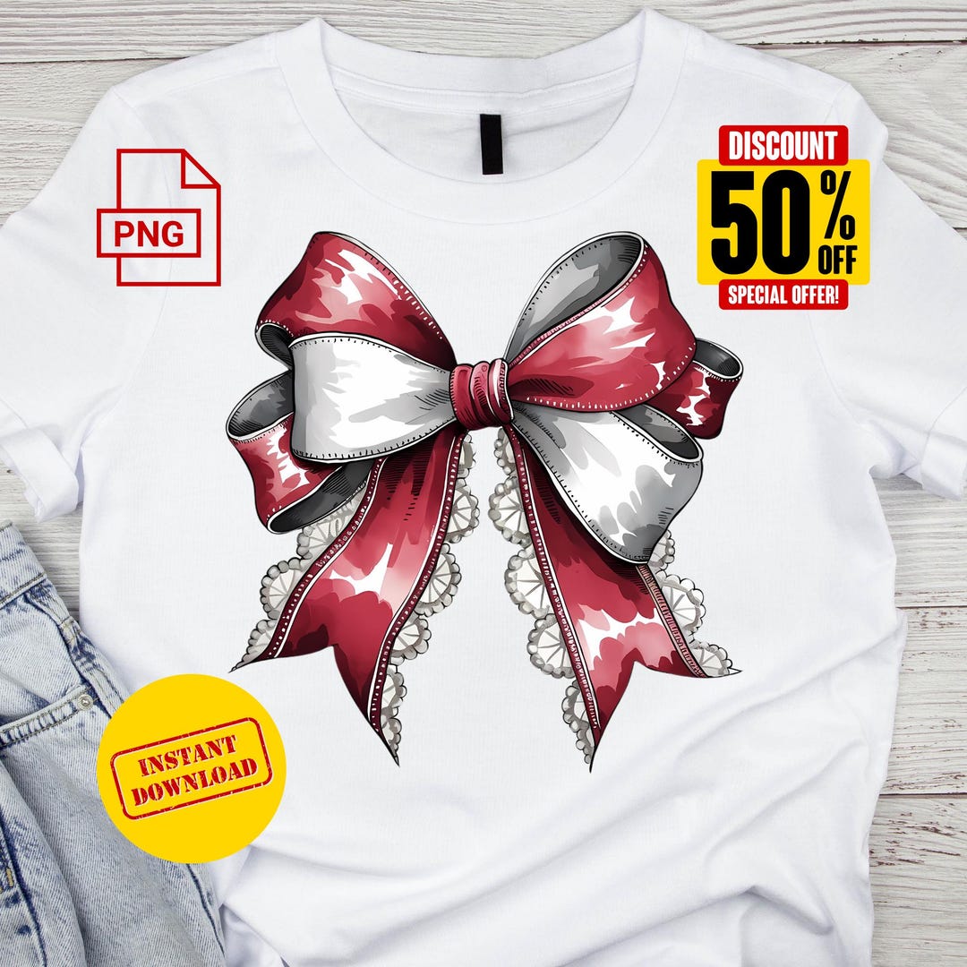 Retro Red Christmas Coquette Bow PNG, Sublimation Clipart, Red and ...