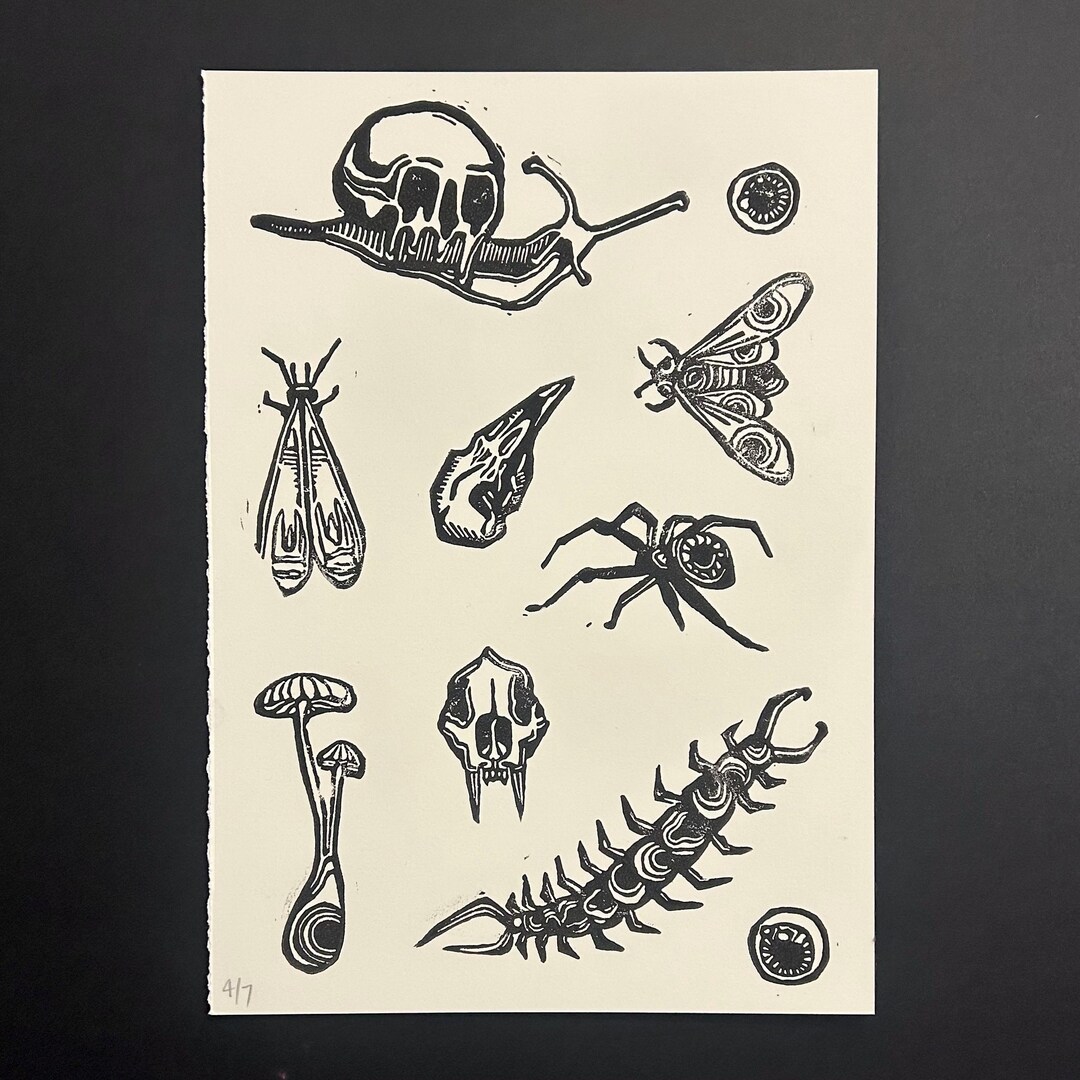 Creepy Crawlies Flash 2 - Original Linocut Print - Etsy