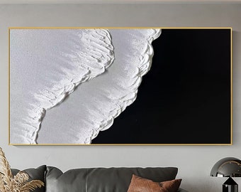 3D White Minimalist Beach Painting Textured Wall Art Ocean Wave Painting on Canvas Wabi-sabi ...
