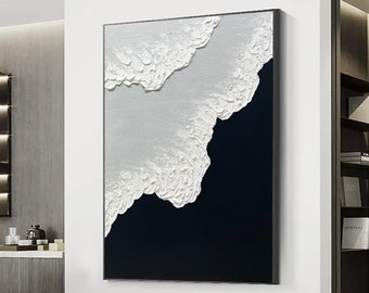 3D White Minimalist Beach Painting Textured Wall Art Ocean Wave Painting on Canvas Wabi-sabi ...