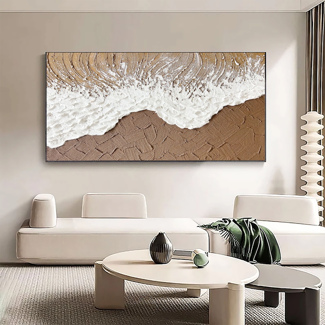 Textured Ocean Painting on Canvas, Minimalist Earth Tone Wave Art - Etsy