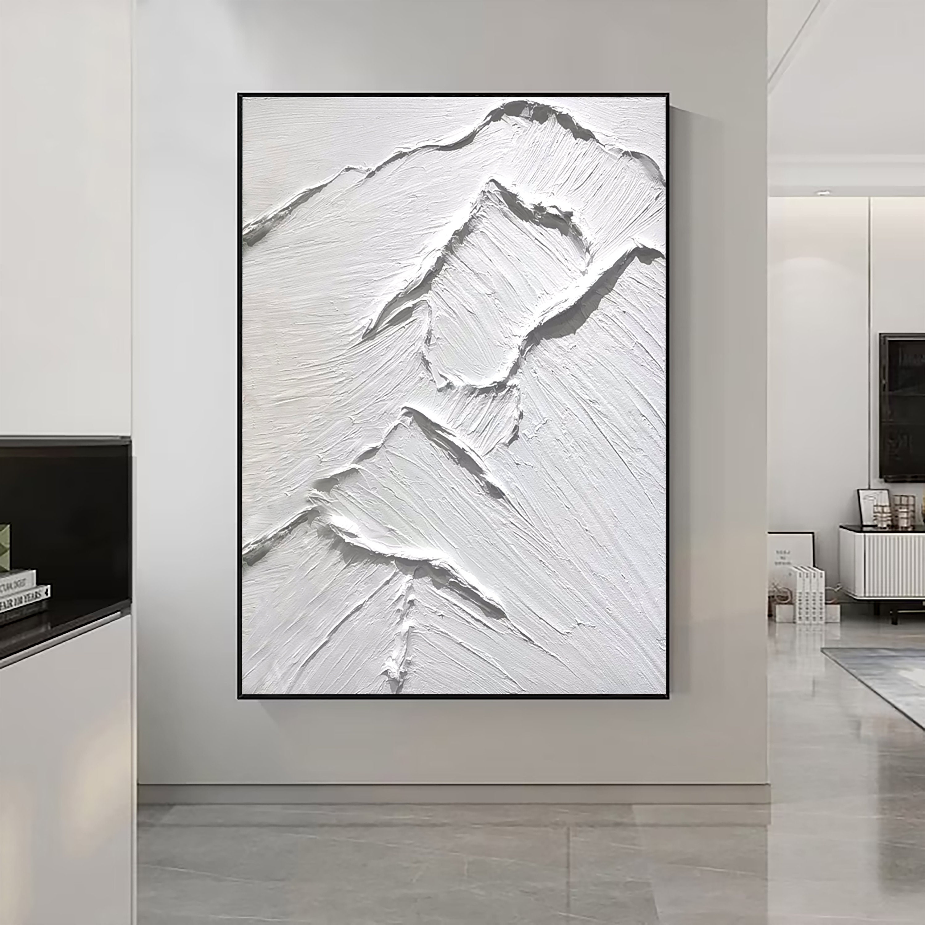 Textured Mountain Painting on Canvas, Framed Plaster Style Wall Art - Etsy