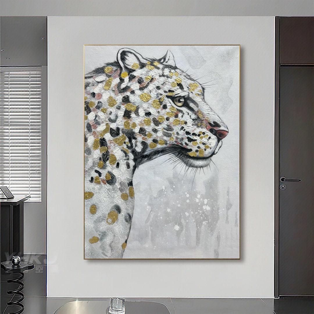 Gold Leopard Abstract Painting on Canvas Gold Leopard Wall Art Leopard ...