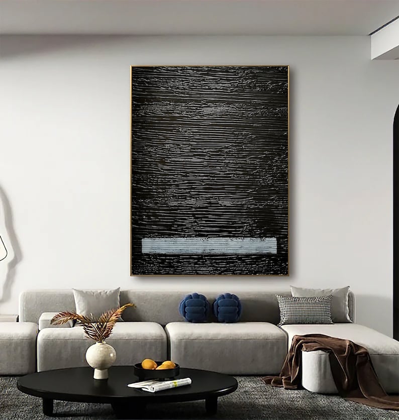 3D Black Textured Painting, Minimalist Wabi-sabi Wall Art - Etsy UK
