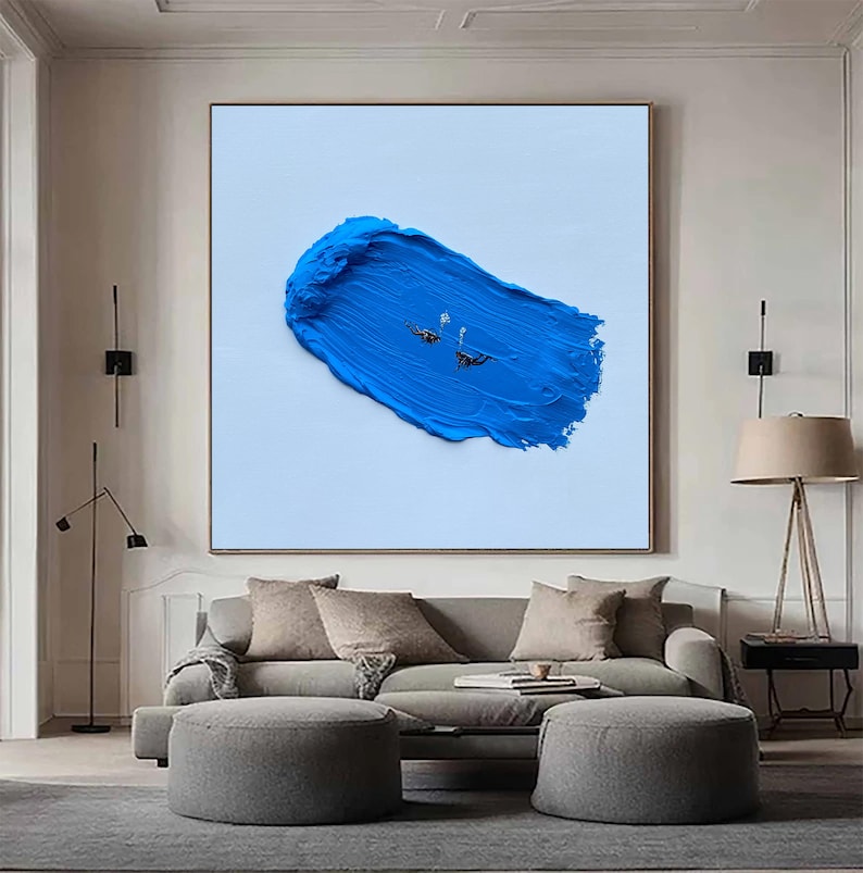 Large Blue Abstract Painting Blue Diver Canvas Wall Art Blue Textured ...