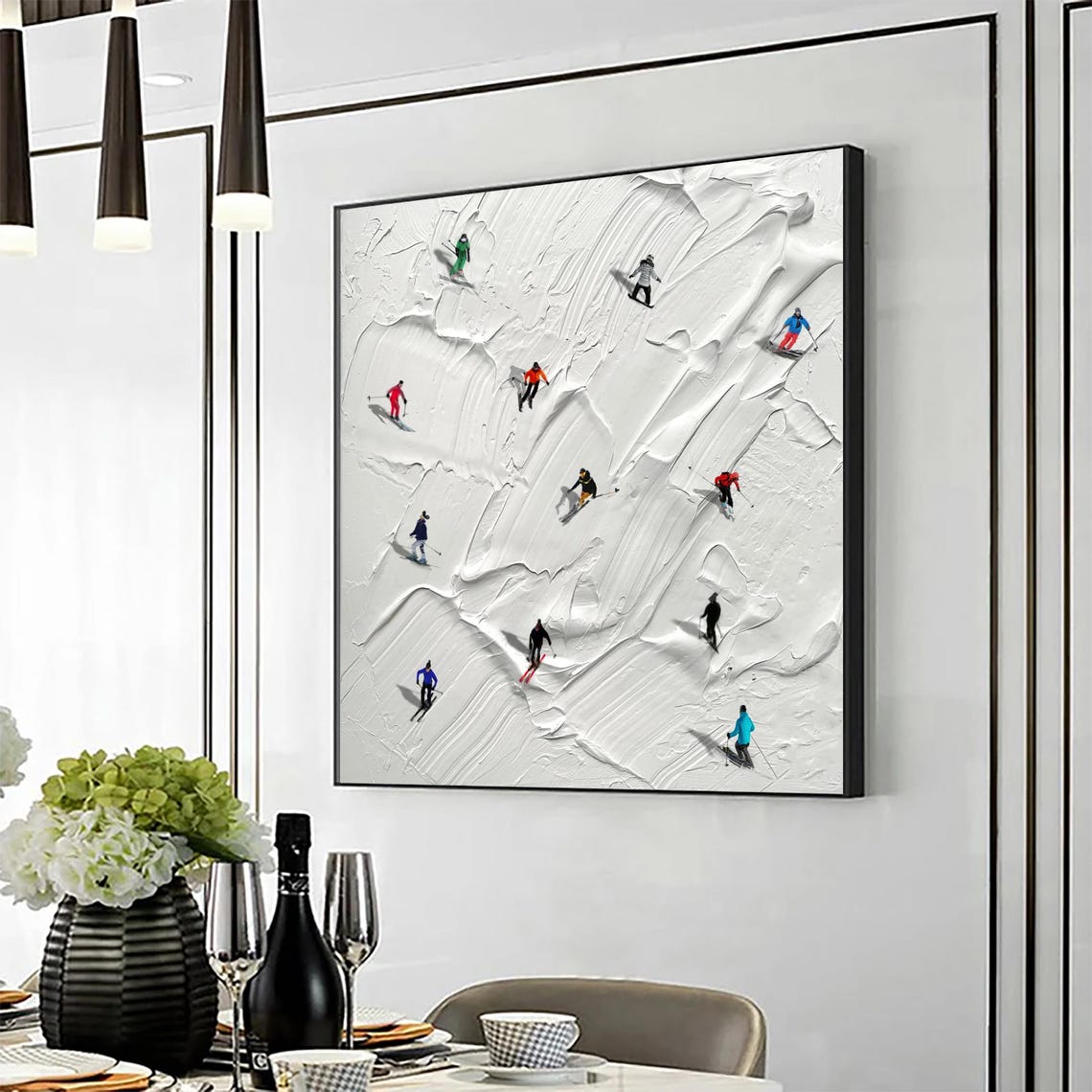 Textured Ski Painting on Canvas, Snowy Mountain Art - Etsy