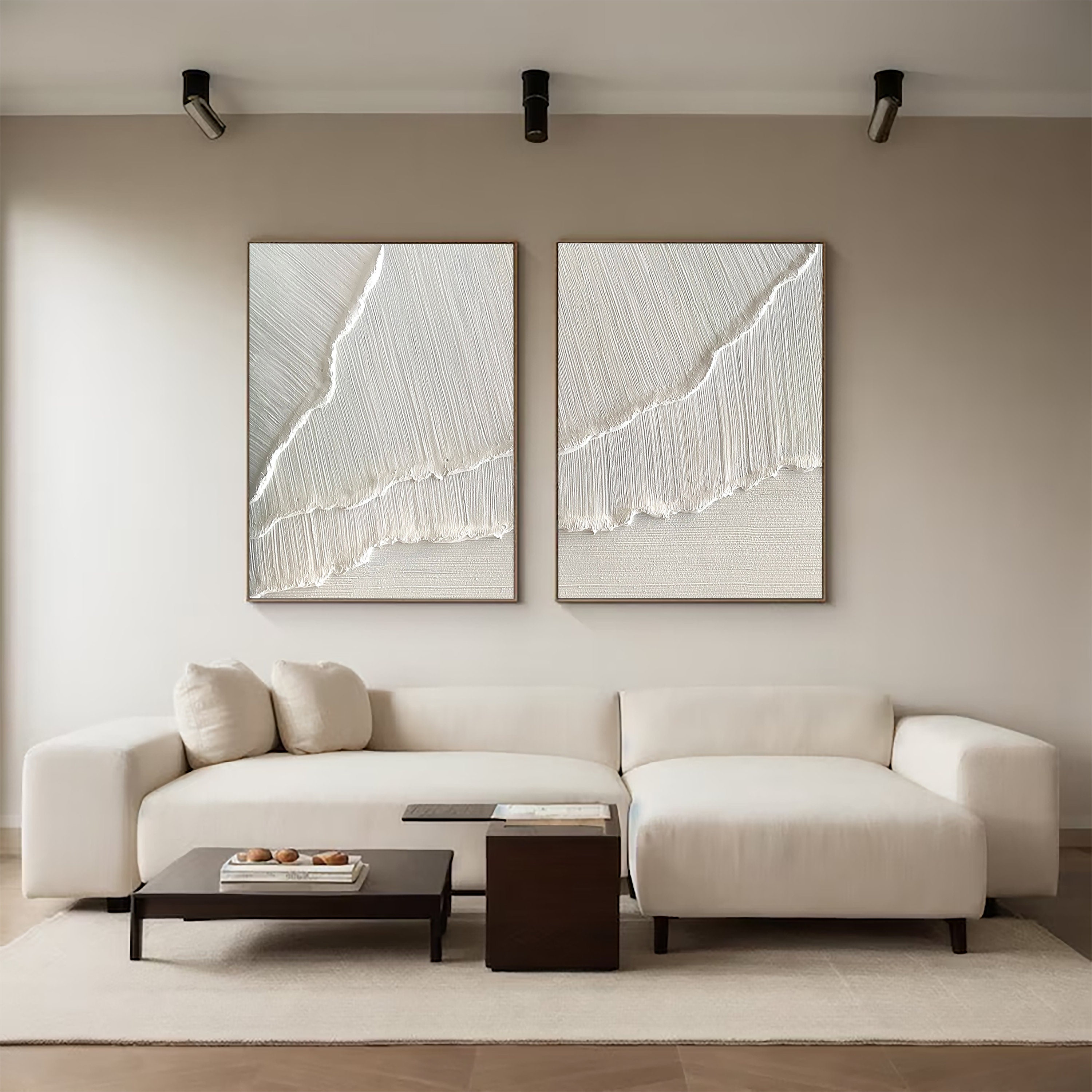 Original 3D White Minimalist Textured Wall Art Set of 2 Ocean Wave ...