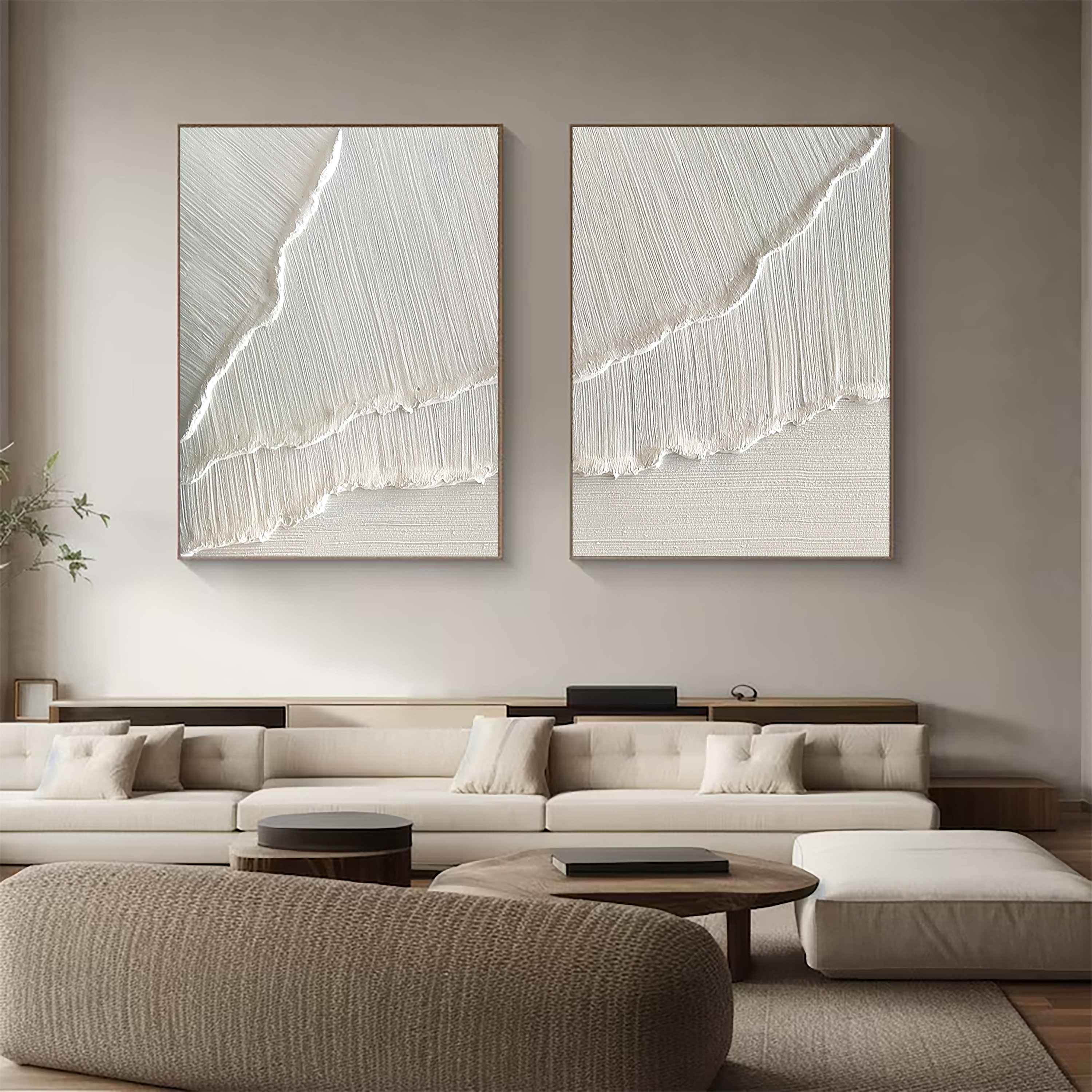 Original 3D White Minimalist Textured Wall Art Set of 2 Ocean Wave ...