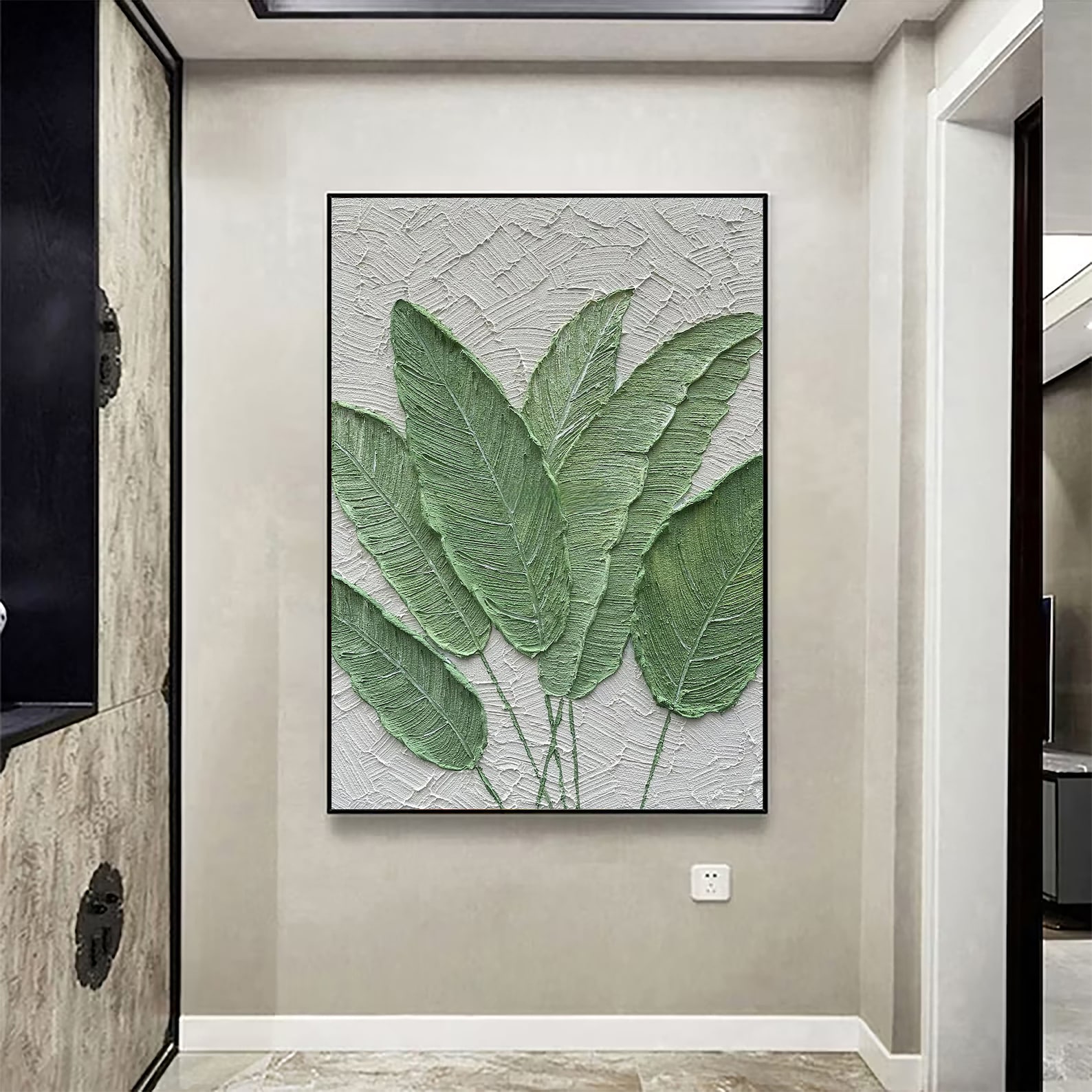 Green Leaf Oil Painting on Canvas, Minimalist Abstract Leaf Wall Art - Etsy
