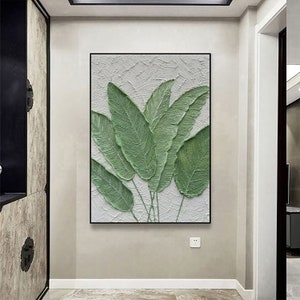 Green Leaf Oil Painting on Canvas, Minimalist Abstract Leaf Wall Art - Etsy