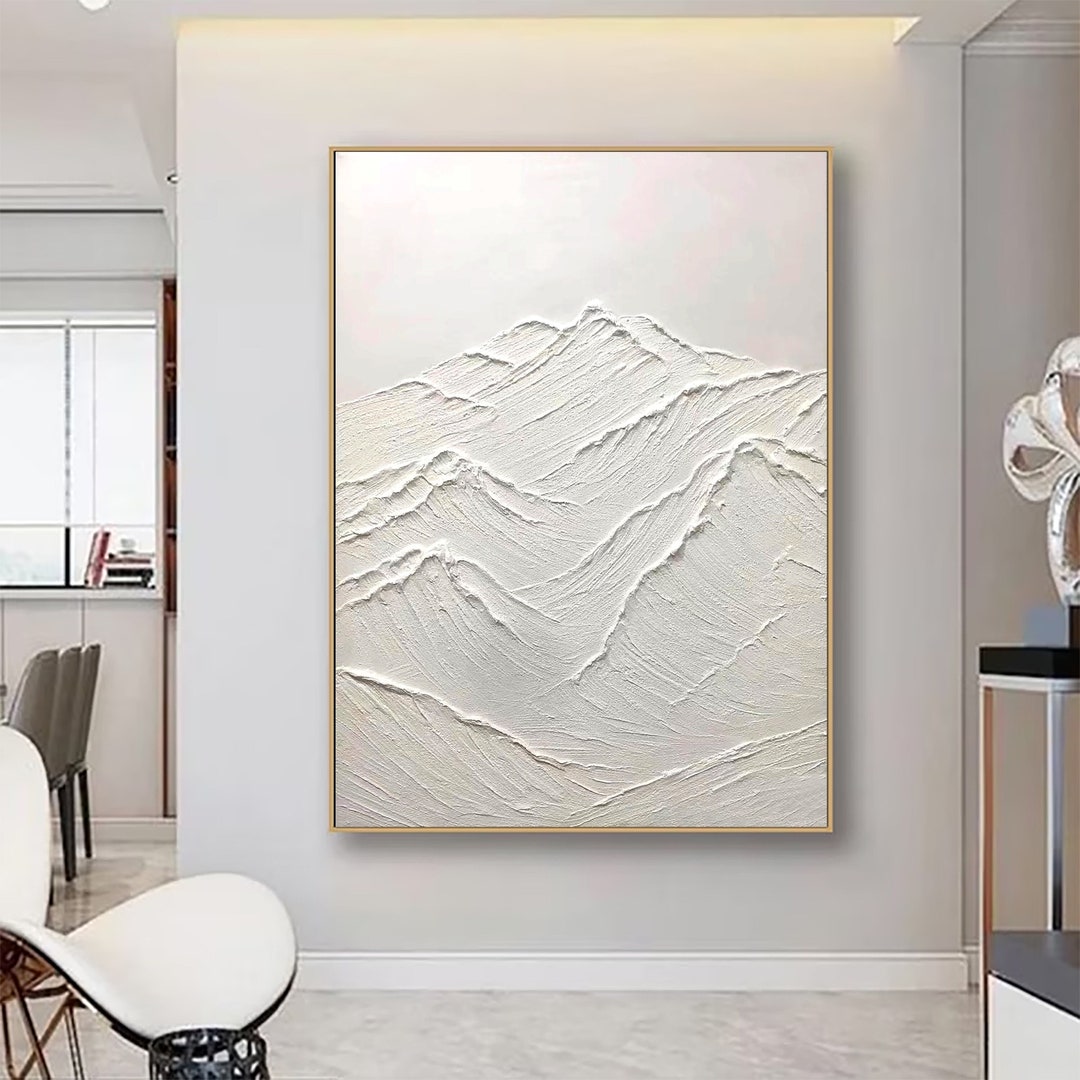 Textured Mountain Painting on Canvas, Framed Plaster Style Wall Art - Etsy