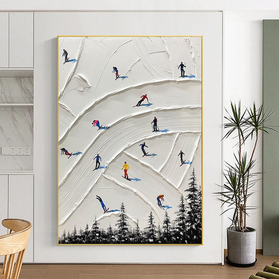 Original 3D Skiing Sport Art Plaster Style Textured Wall Art ...