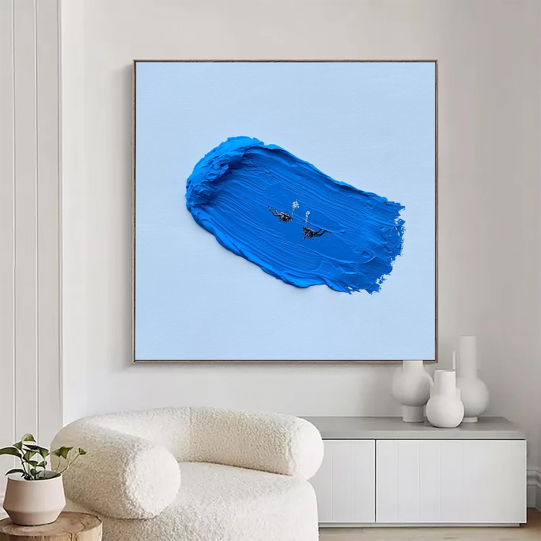 Large Blue Abstract Painting Blue Diver Canvas Wall Art Blue Textured ...