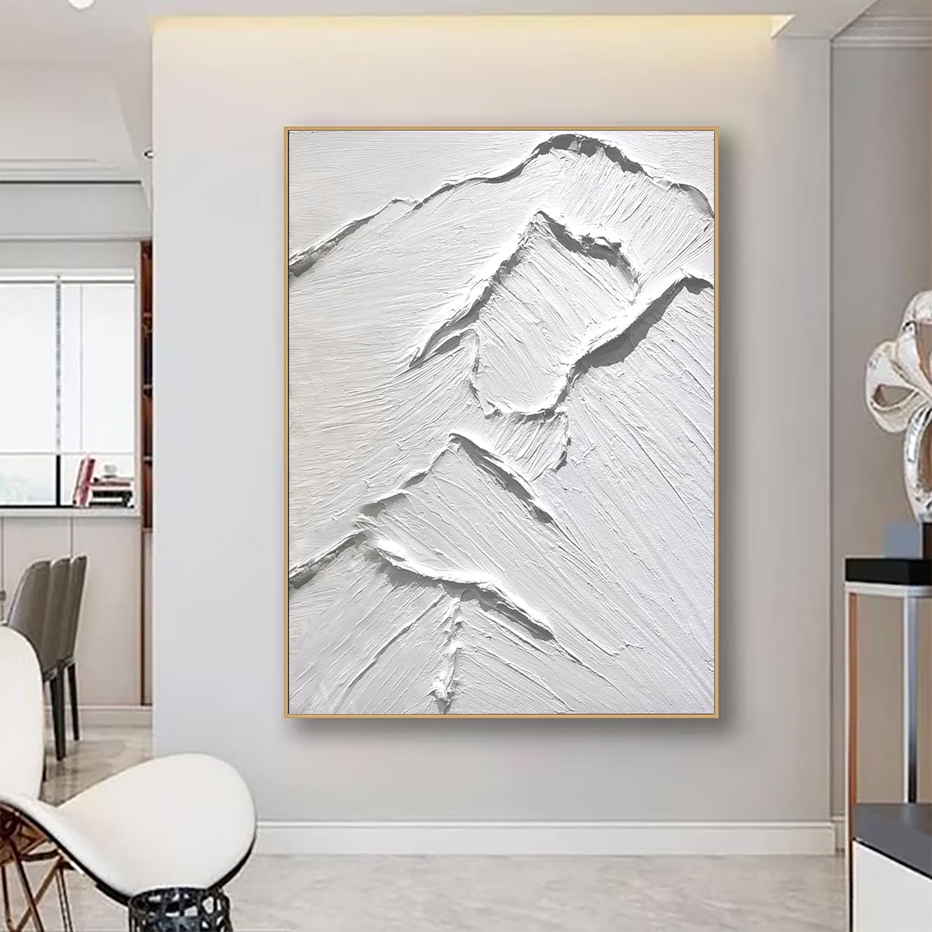 Textured Mountain Painting on Canvas, Framed Plaster Style Wall Art - Etsy