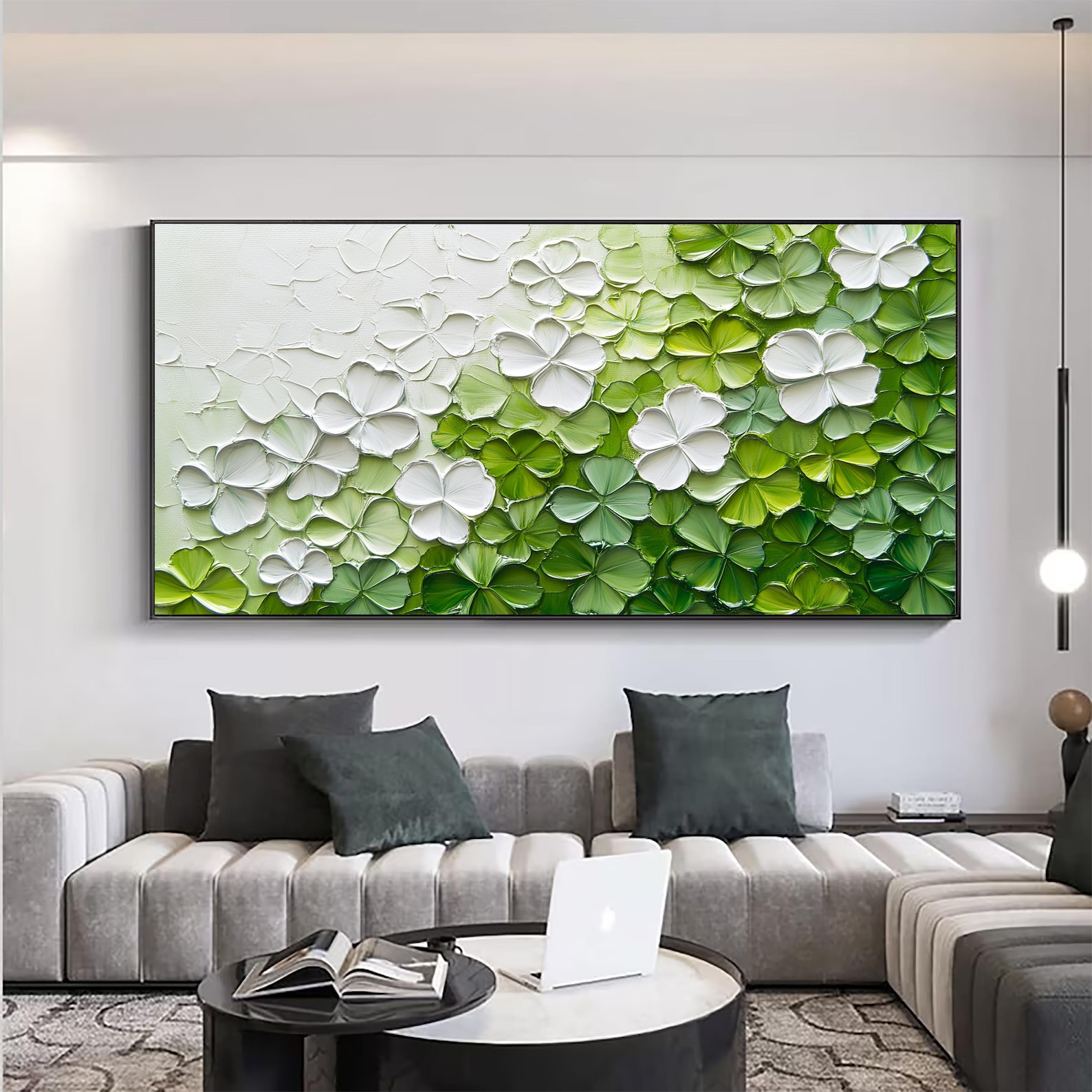 Large Green Flower Textured Wall Art, 3D Abstract Painting - Etsy