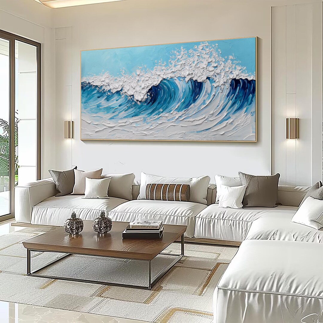 3D White Wave Art, Minimalist Textured Beach Painting, Modern Abstract ...